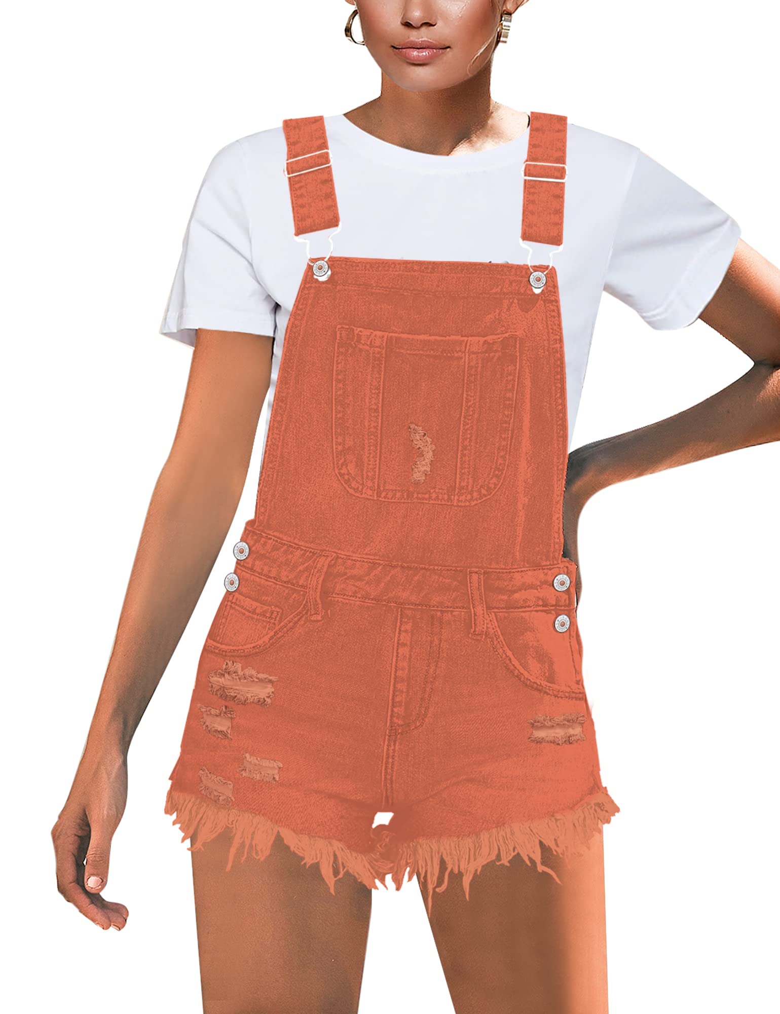 luvamia Women's Ripped Short Overalls Adjustable Denim Bib Overall Shorts Romper Denim Romper ...