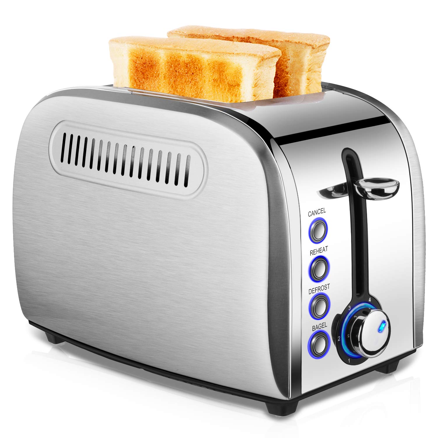 Toaster 2 Slices, Stainless Steel JEWJIO Retro Toaster with 1.5" Extra ...