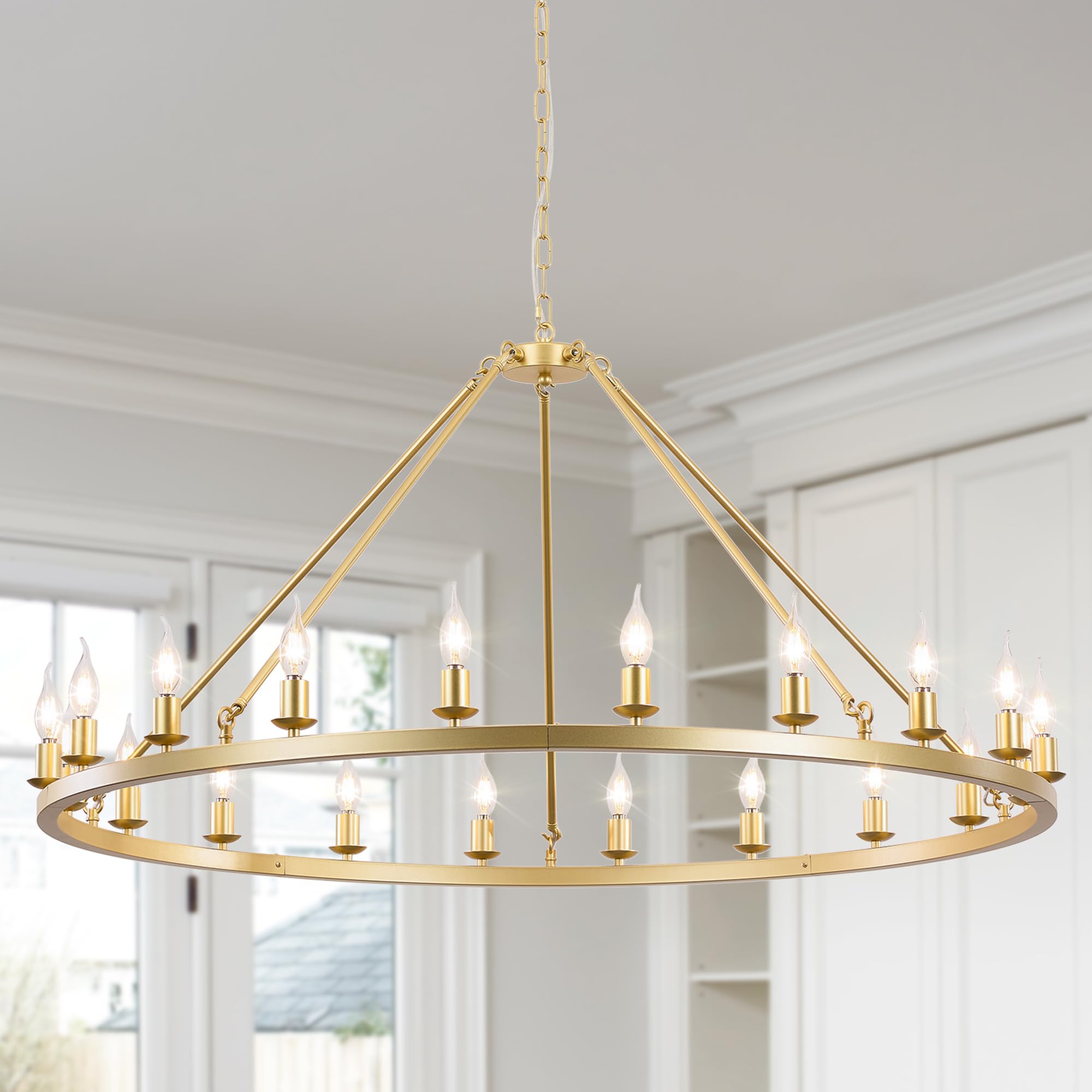 HermnJakk Gold Wagon Wheel Chandelier 48-Inch 20-Light,Extra Large ...