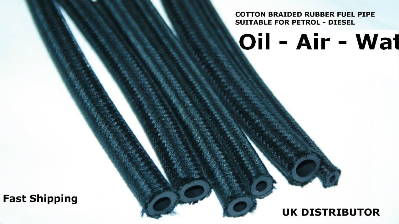 8mm 5/16" 3 METRE COTTON BRAIDED RUBBER FUEL LINE PIPE UNLEADED PETROL ...