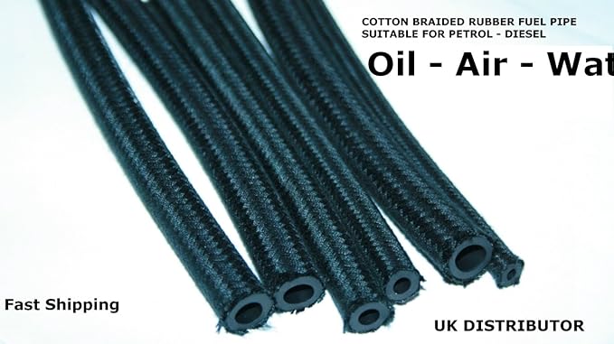 8mm 5/16" 3 METRE COTTON BRAIDED RUBBER FUEL LINE PIPE UNLEADED PETROL ...