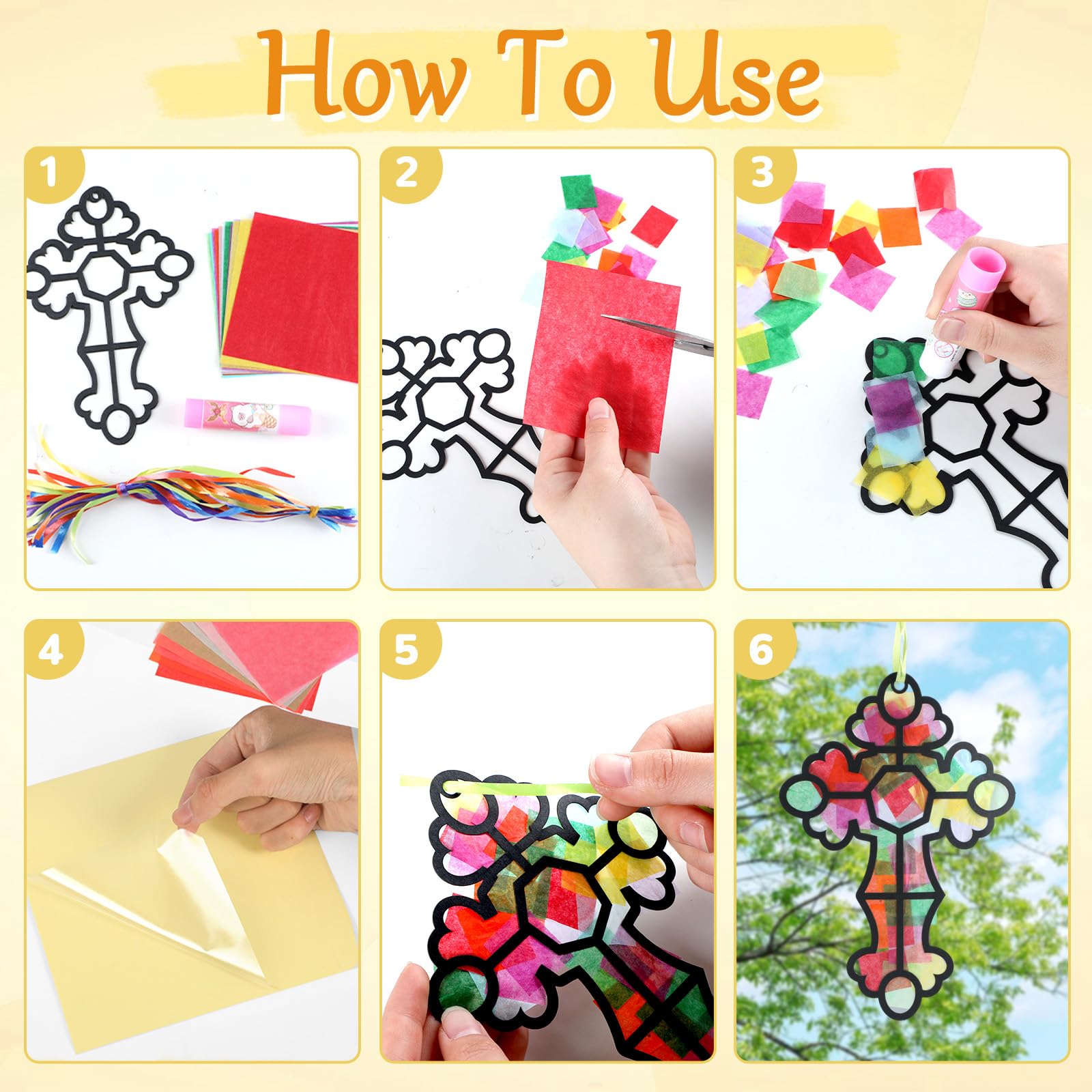 Mua 36PCS Cross Suncatchers Kits Paper Craft Set Cross DIY Window ...