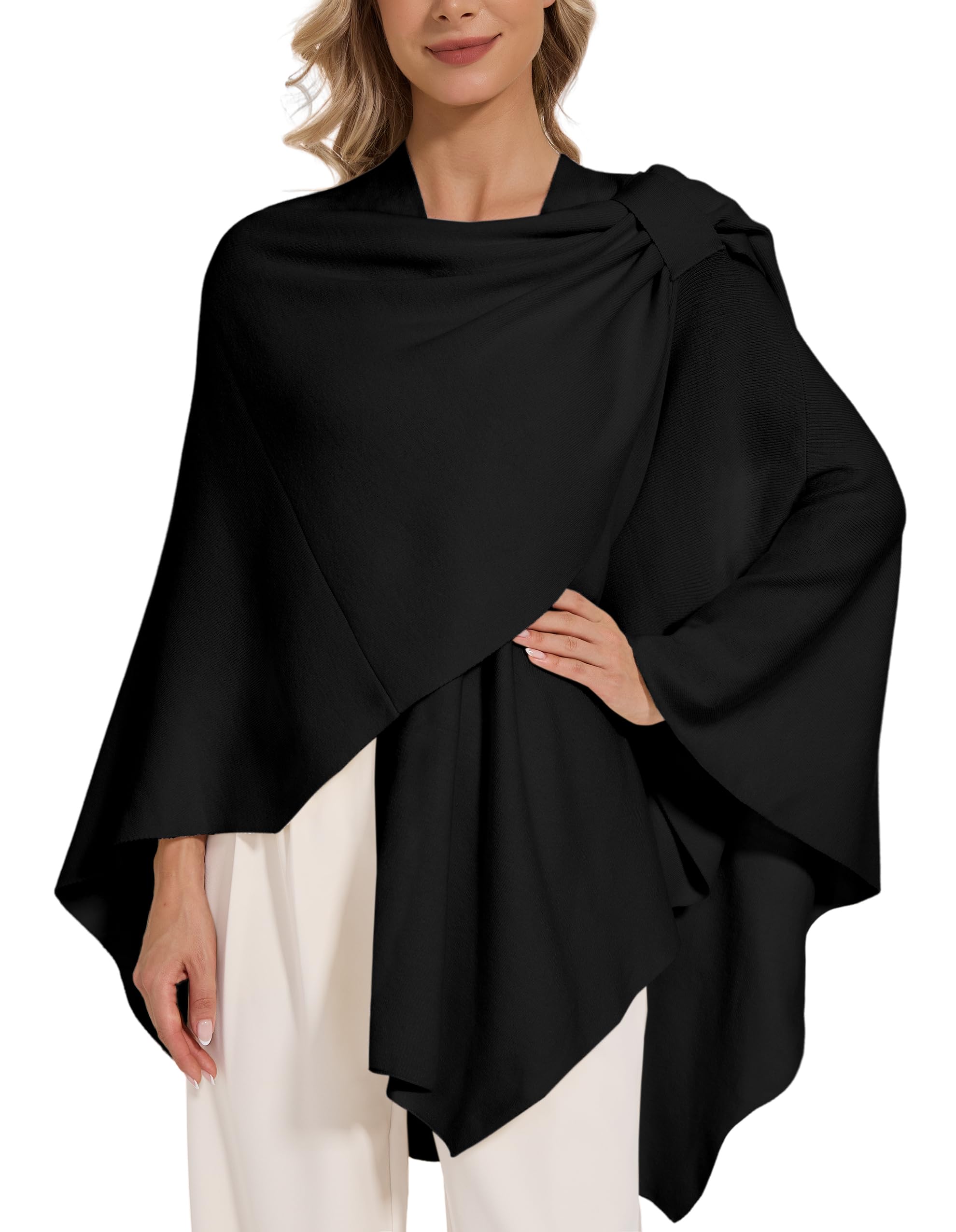 LuckyBelle Women's Crossover Shawl Wraps Open Front Poncho Cape Elegant ...