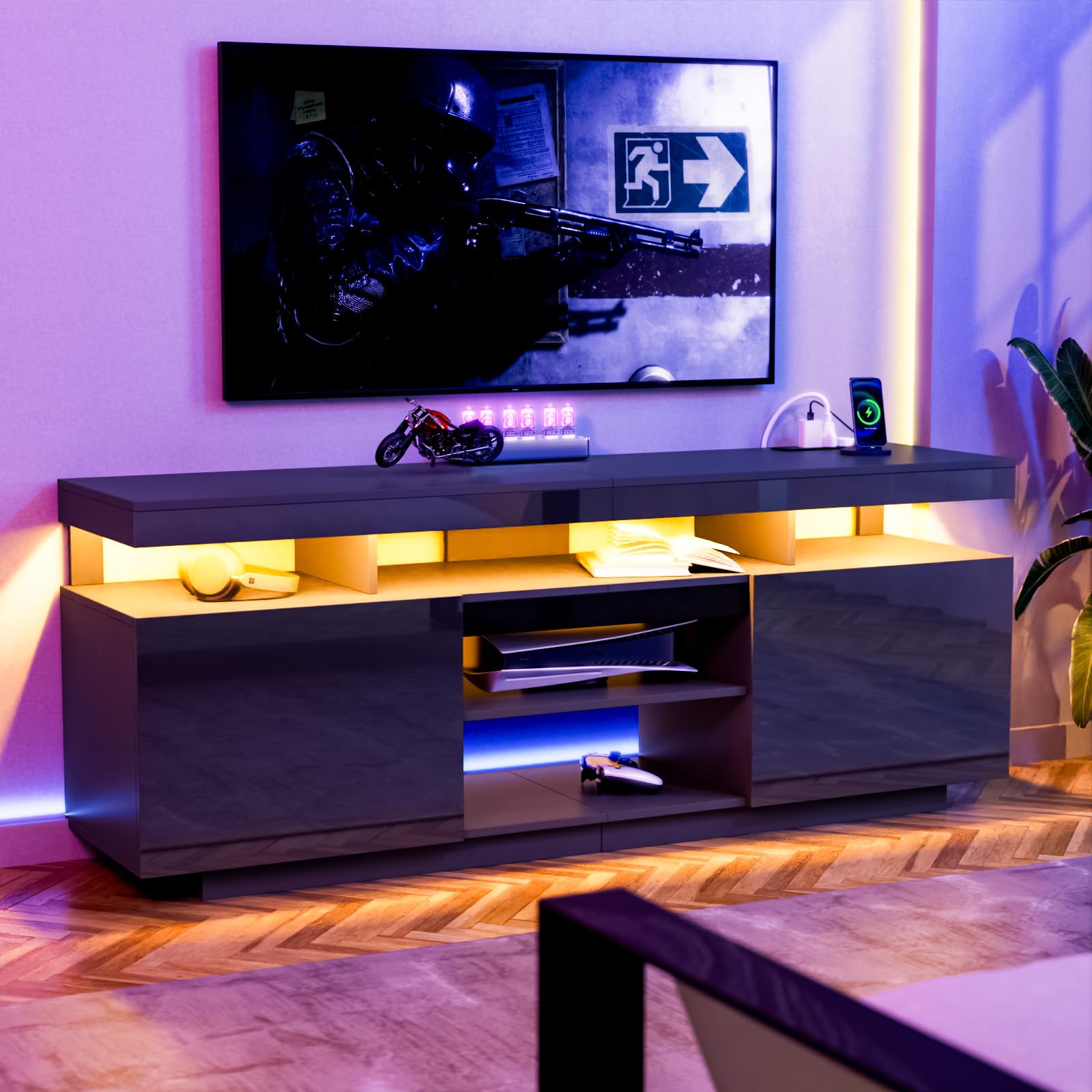 HOMMPA 75 Inch LED TV Stand, Modern Tall Entertainment Center with ...