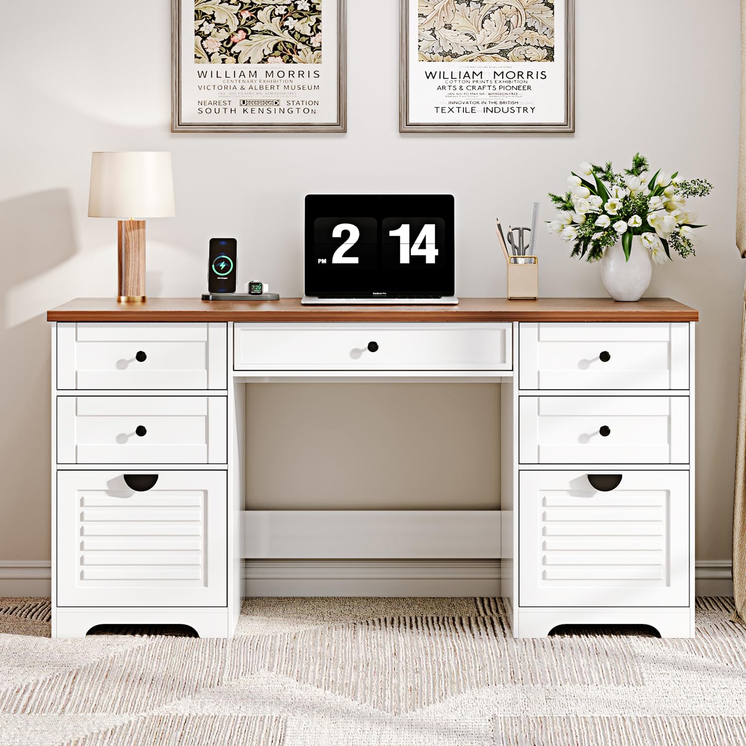 Ieejdn 59" Home Office Desks, Executive Desk, Farmhouse Computer Desk ...