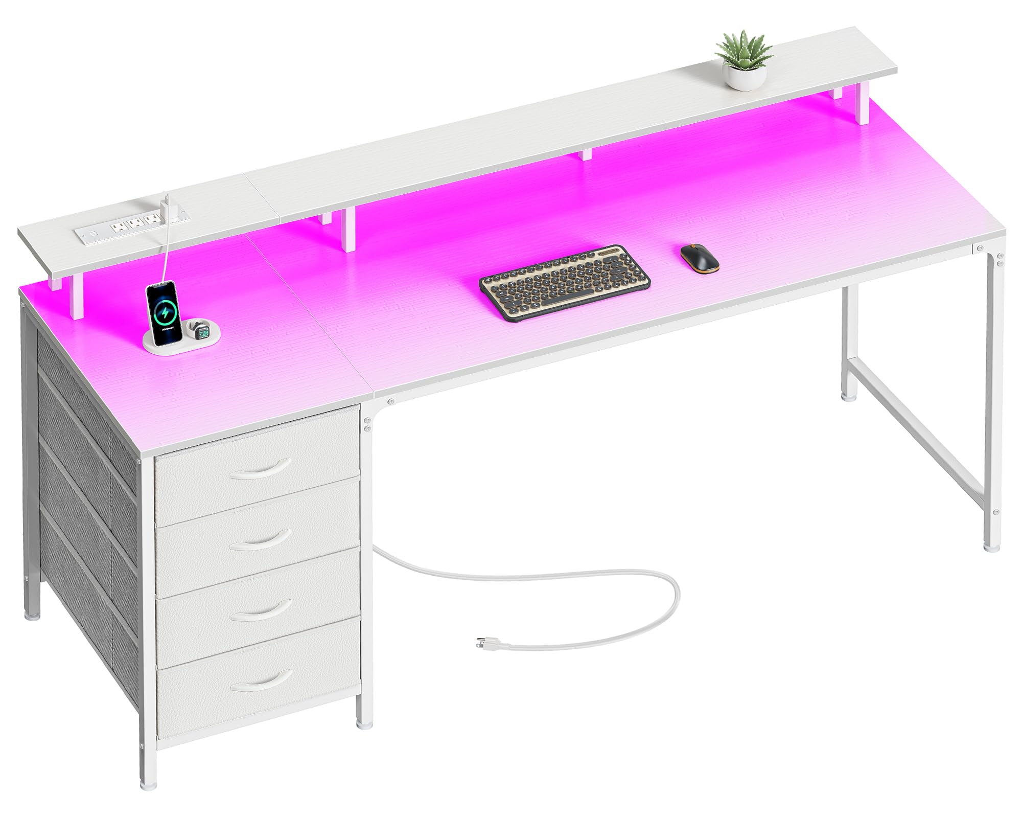 Mua 63 Inch Computer Desk with Power Outlets and LED Lights, Gaming ...
