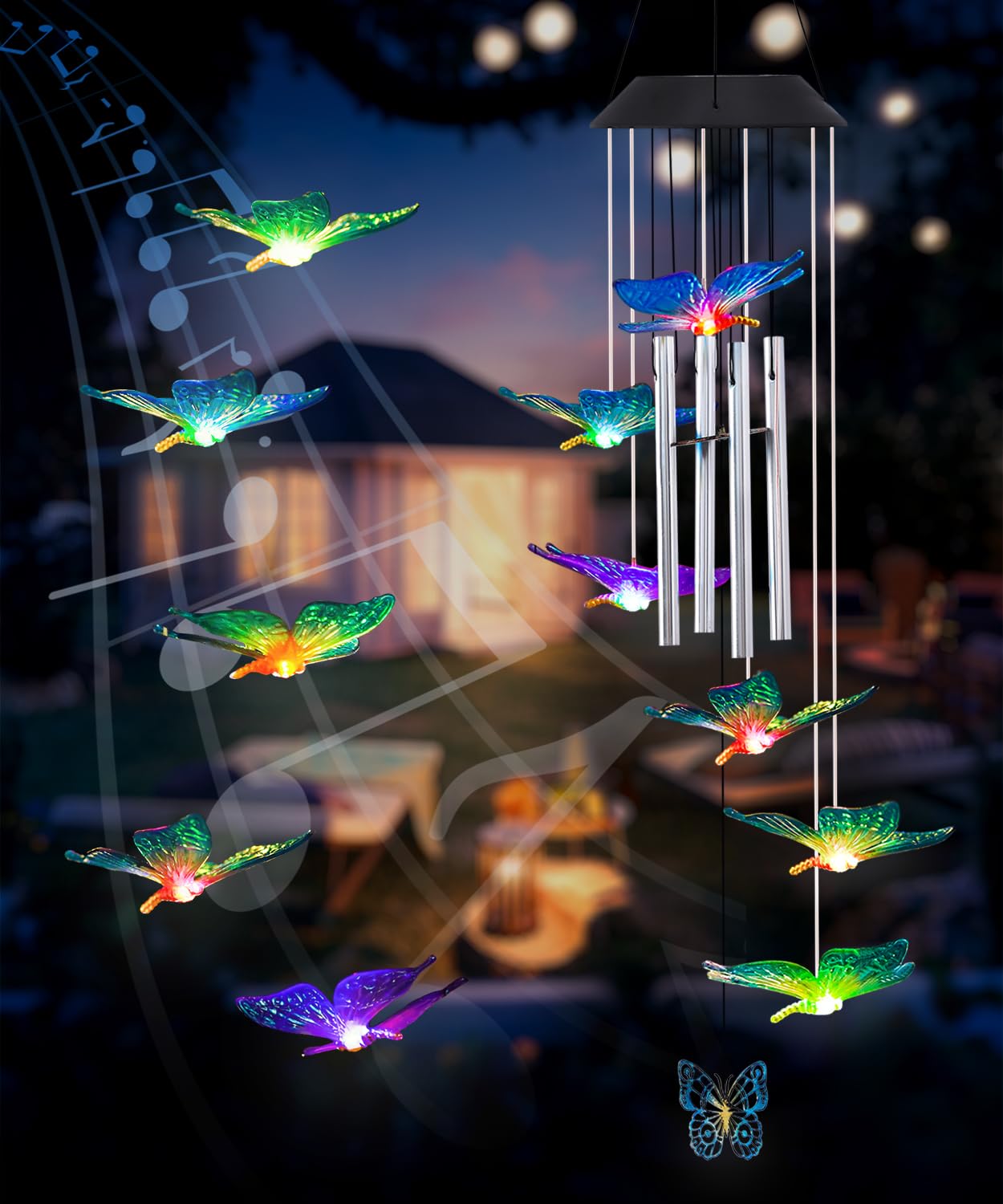 Solar Butterfly Wind Chimes for Outside: Color Changing Lights Outdoor ...