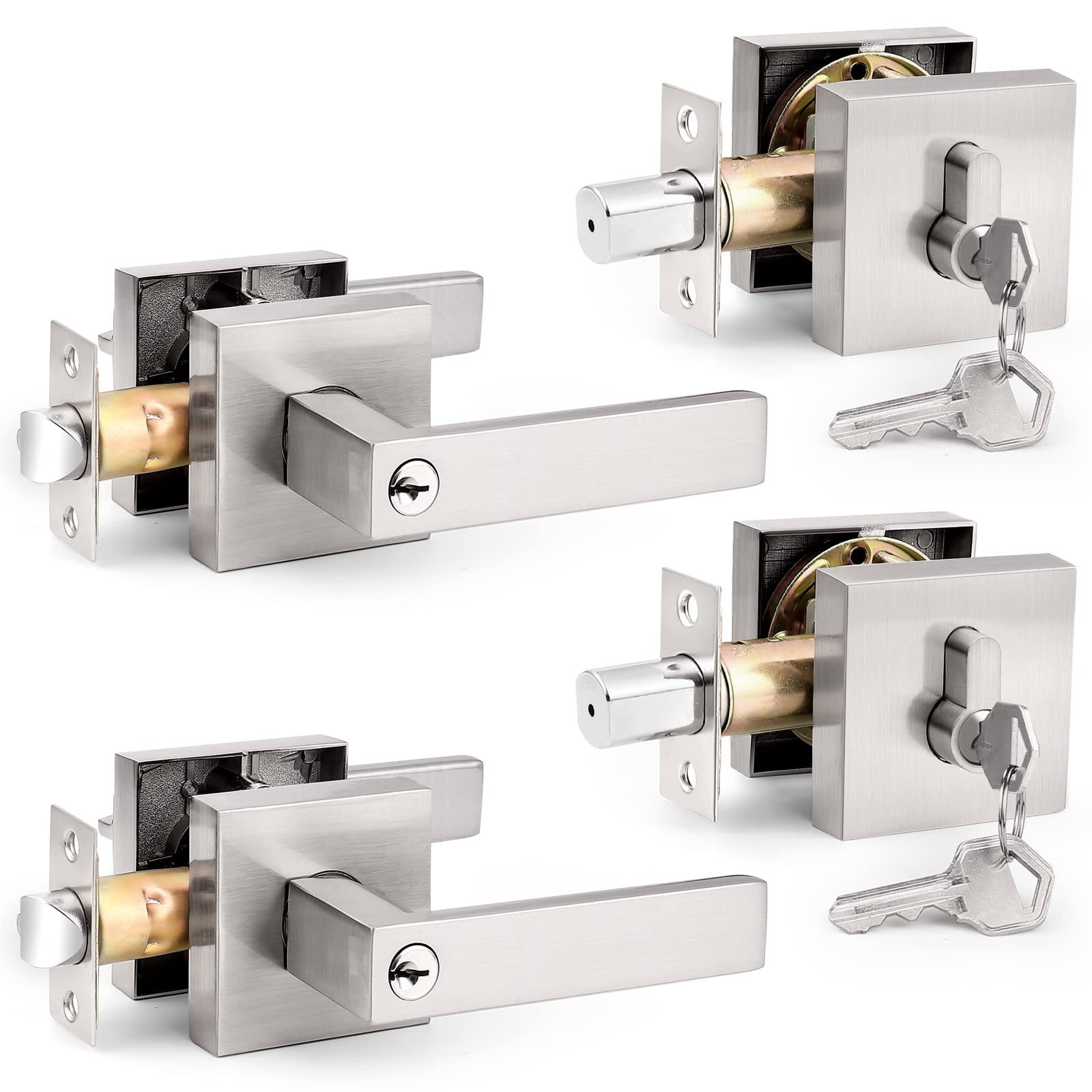 Probrico Square Entry Levers and Double Cylinder Deadbolts Combo Pack ...
