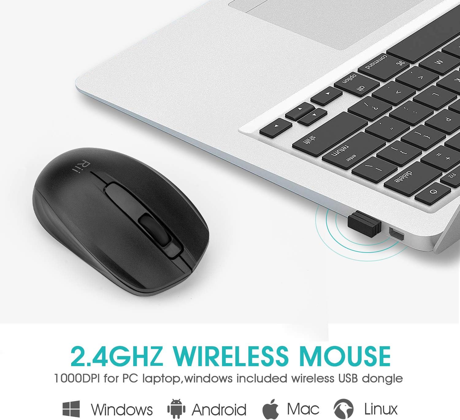 Wireless Mouse for Laptop,Rii USB Wireless Mice Optical Mini Mouse 2.4G ...