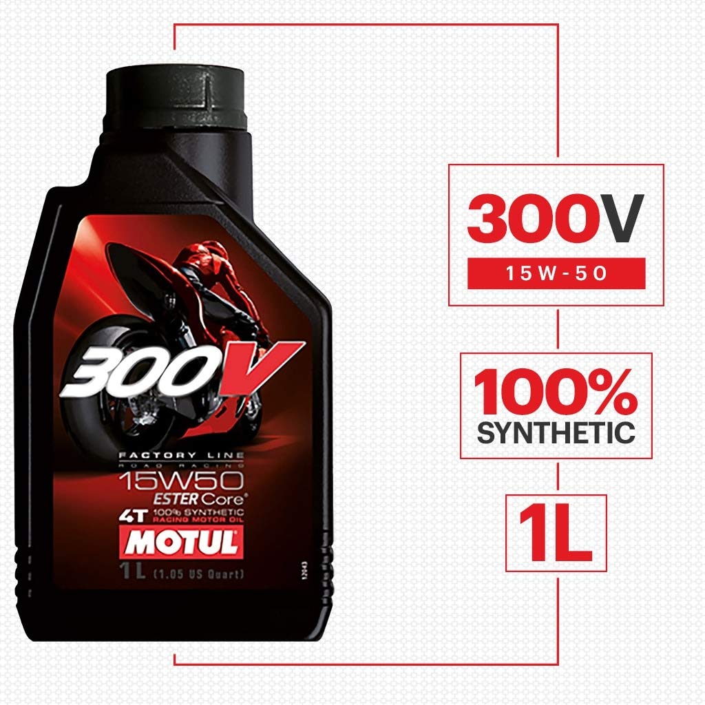 Motul 300V 104125 Factory Line Ester Core Fully Synthetic 15W-50 Petrol Engine Oil for Bikes (1 ...
