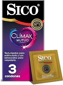 Condones de Látex Texturizados con Benzocaína, Sico Mutual Clímax, Cartera con 3 Piezas: Amazon ...
