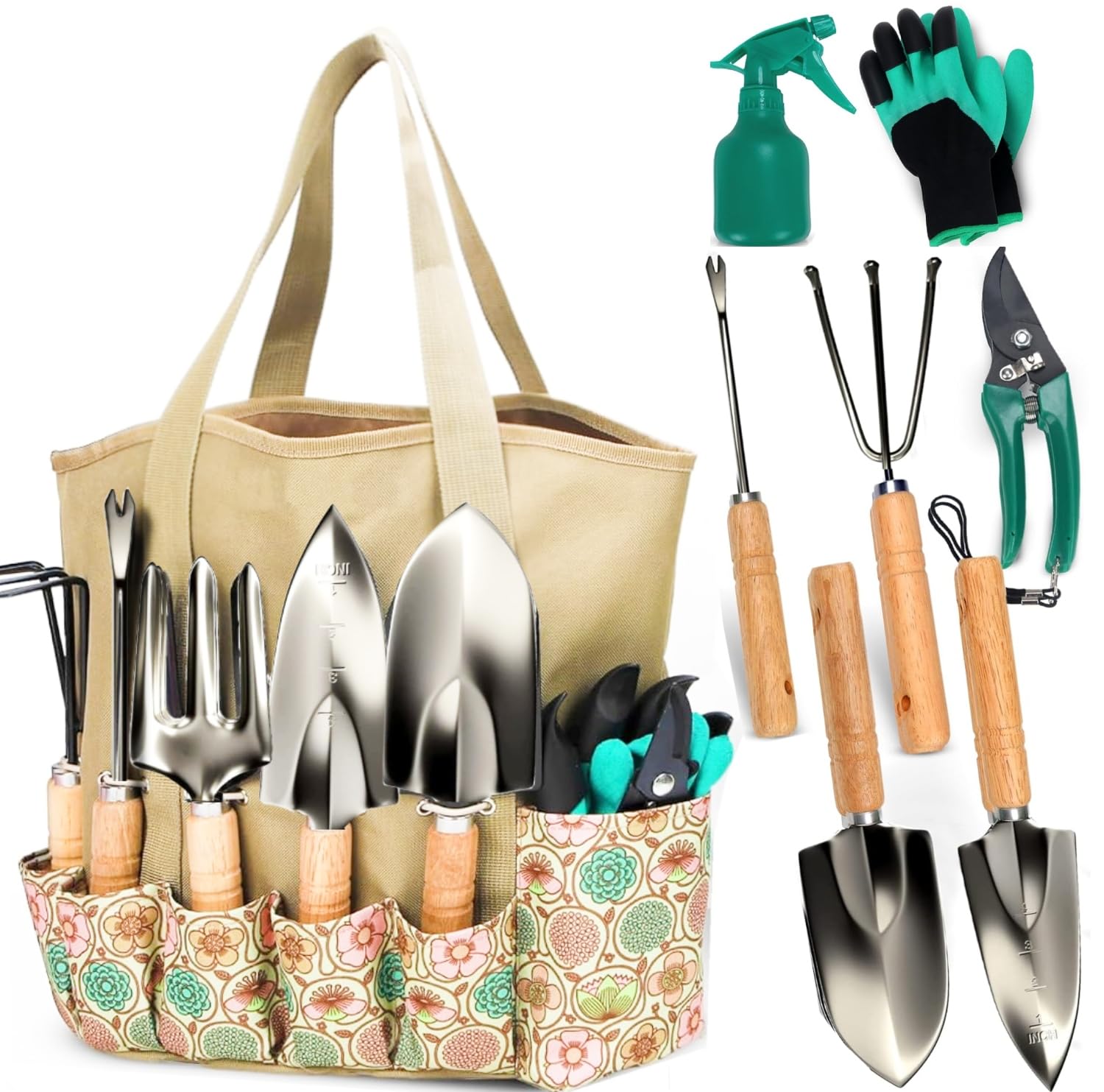 Garden Tool Set, Stainless Steel Heavy Duty Gardening Tool Set, with ...