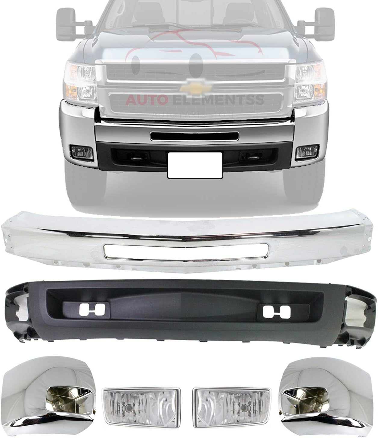 Amazon.com: New Front Bumper Chrome Steel+Lower Valance Air Deflector ...