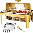 Amazon.com: Roomark 9QT Gold Roll Top Chafing Dish Buffet Set, Rectangular SS201 Stainless Steel ...