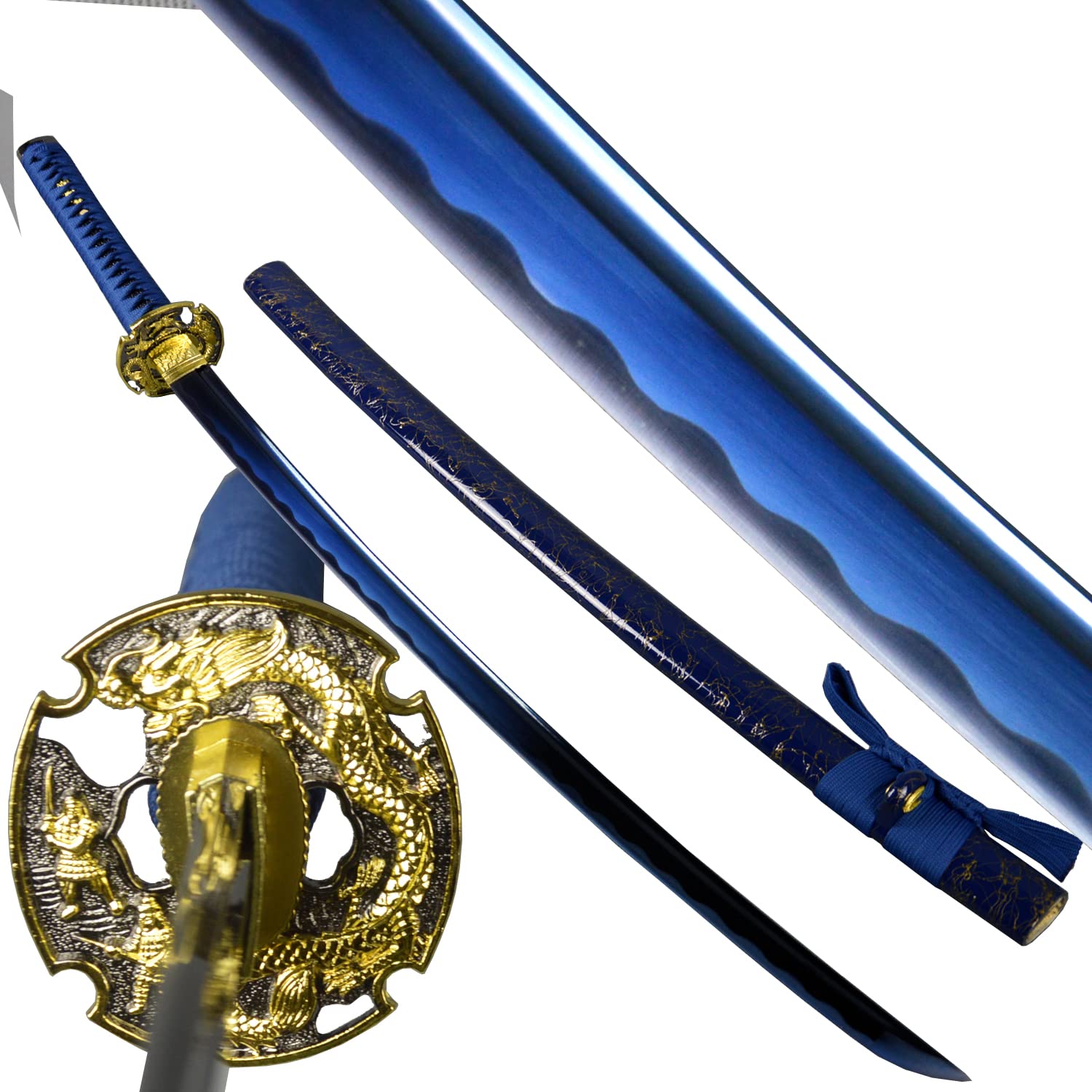 Blue Dragon Katana 3 Pc Blue Japanese Samurai Katana Sword Set