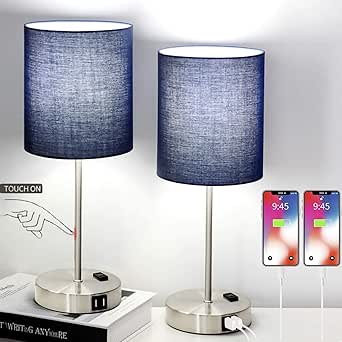 【Upgraded】Set of 2 Touch Control Table Lamps with 2 USB Ports & AC ...