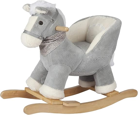 Amazon.com: ROCK MY BABY Baby Rocking Horse Gray with Chair, Plush ...