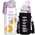 Amazon.com: DEARRAY 64 oz Motivational Glass Water Bottle with Straw & Time Marker Half Gallon ...