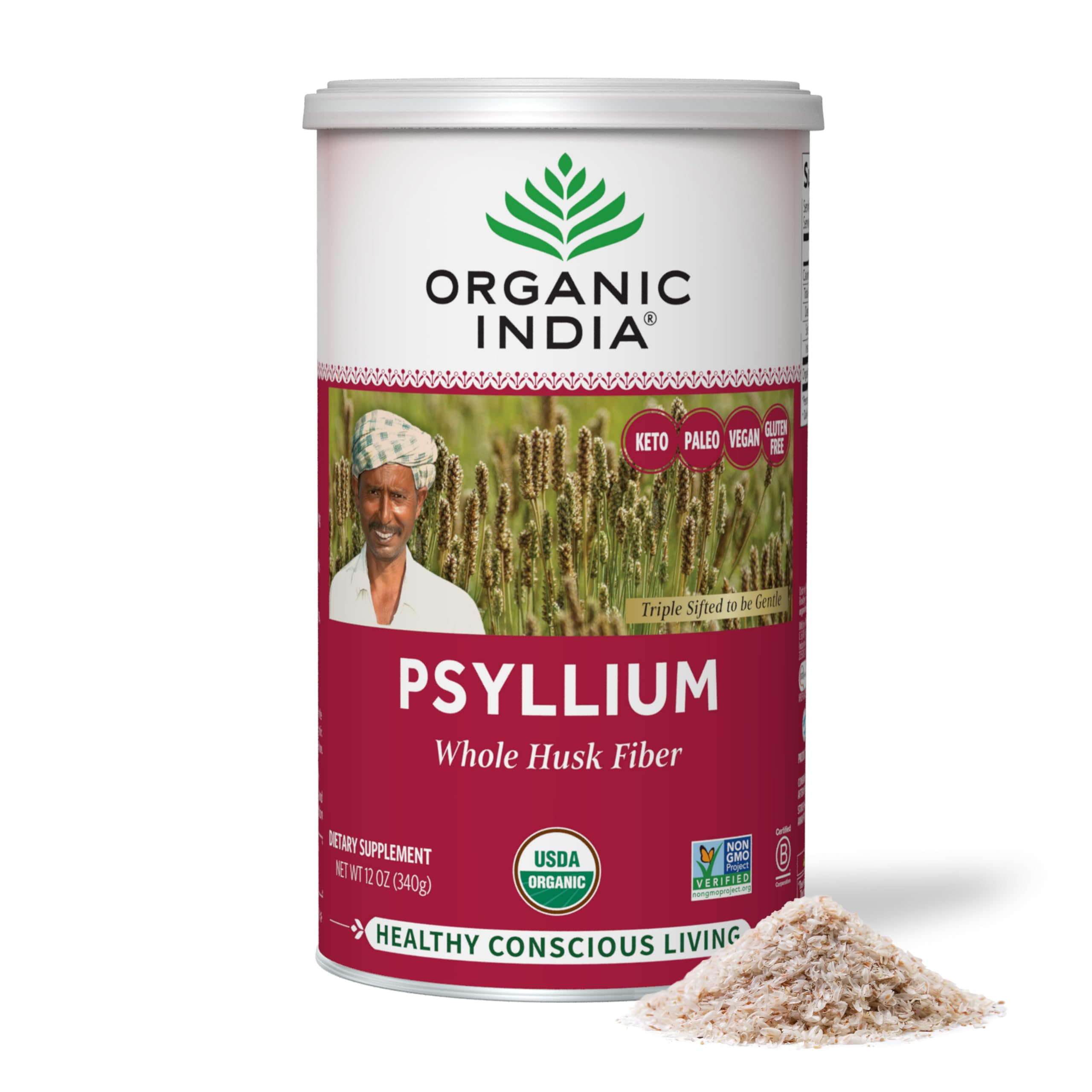 ORGANIC INDIA Whole Psyllium Husk Powder Organic - Psyllium Husk Fiber ...