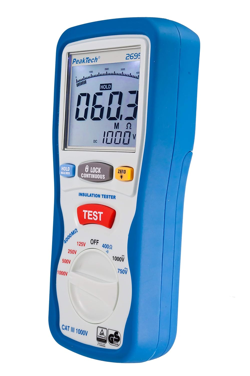 PeakTech 2695, Digital Insulation Meter, 3Â 1/2Â Digit, 125/250/500 ...
