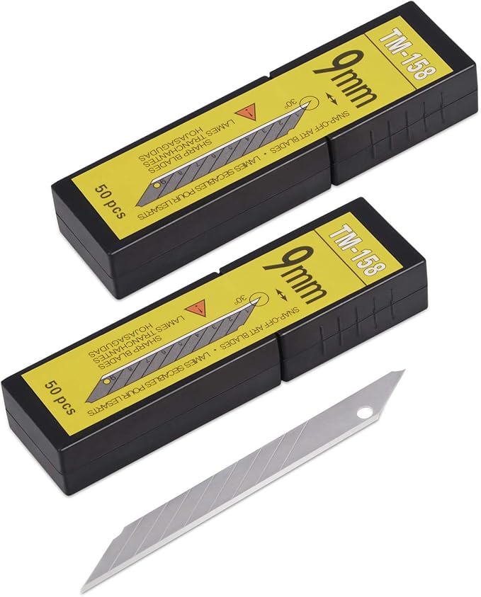 9mm Utility Knife Replacement Blades, 30 Degree Snap Off Carbon Steel Blades for Retractable ...