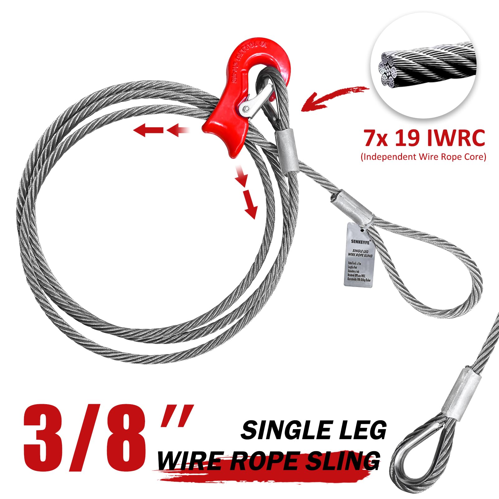 Mua SENKEYFE Single Leg Wire Rope Sling, 1.6T Vertical Rated Capacity ...