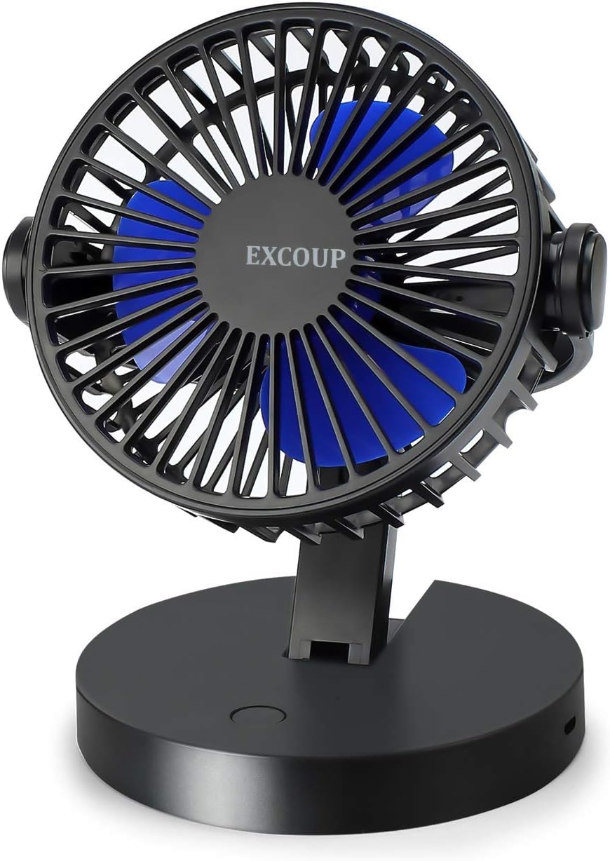 EXCOUP USB Fan, Rechargeable Desk Battery Fan, Mini Portable Noiseless ...