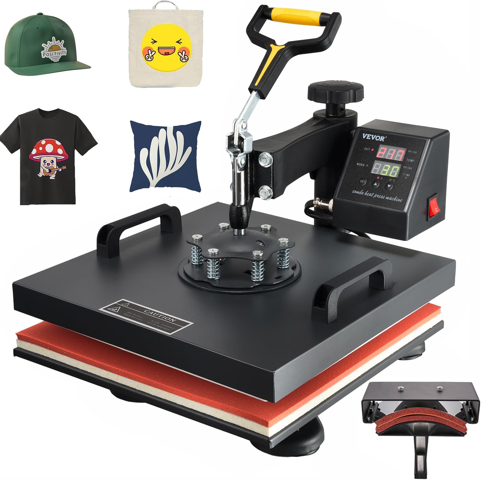 VEVOR 2 in 1 Heat Press Machine for T Shirts & Hat - 15x15 Swing Away Shirt Press Machine ...