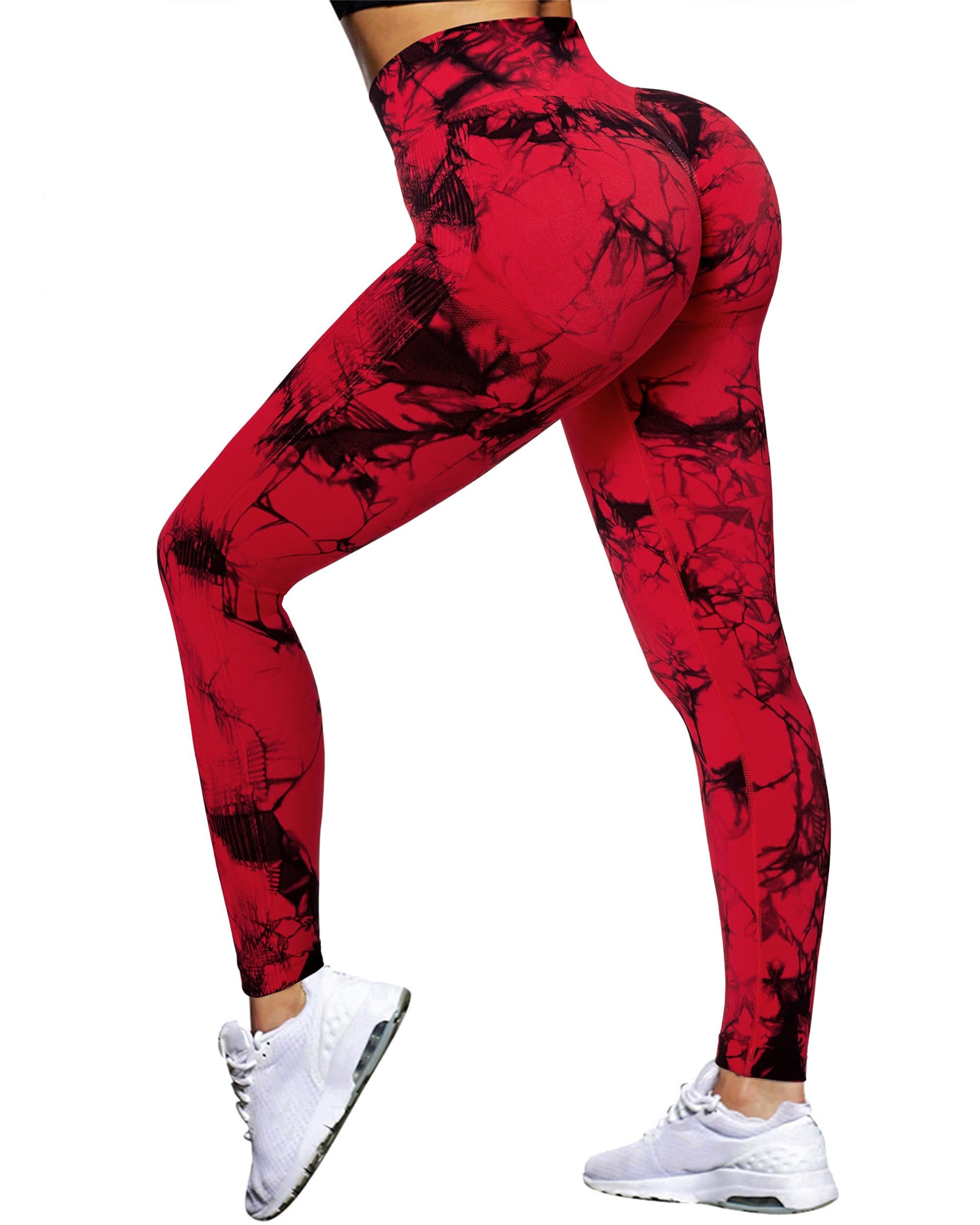 OMKAGI Women Scrunch Butt Lifting Leggings Seamless High Waisted Workout Yoga Pants(S,88-Red Tie ...