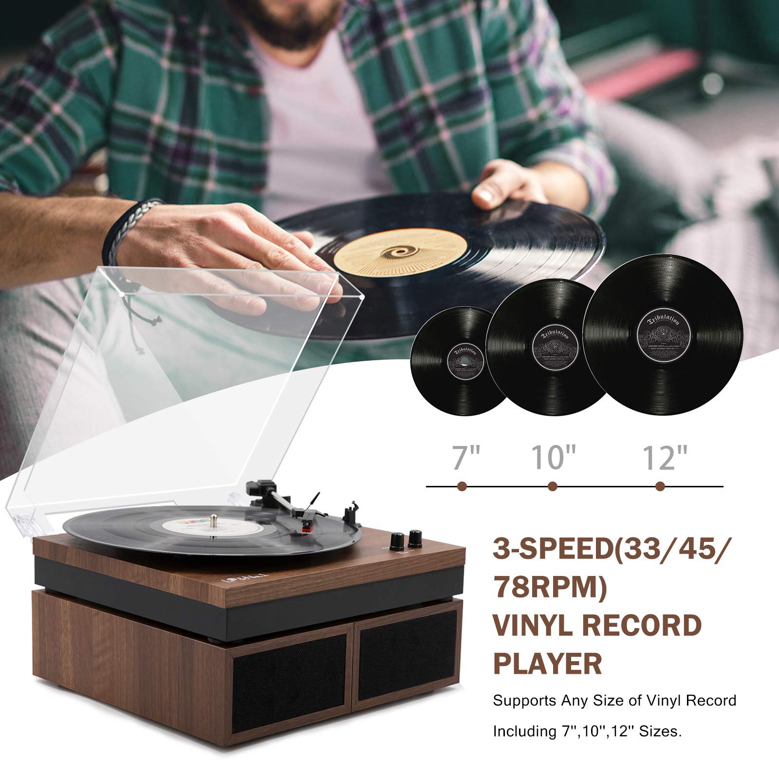 Mua LP&No.1 Wireless Vinyl Record Player with External Speakers, 3-Speed Belt-Drive Turntable ...