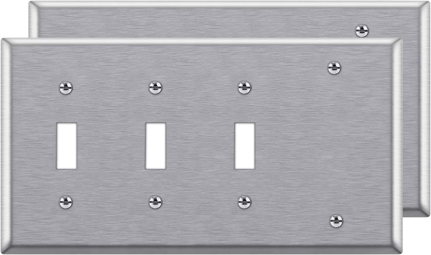 [2 Pack] BESTTEN 4-Gang Combination Metal Wall Plate, 1-Blank/3-Toggle ...