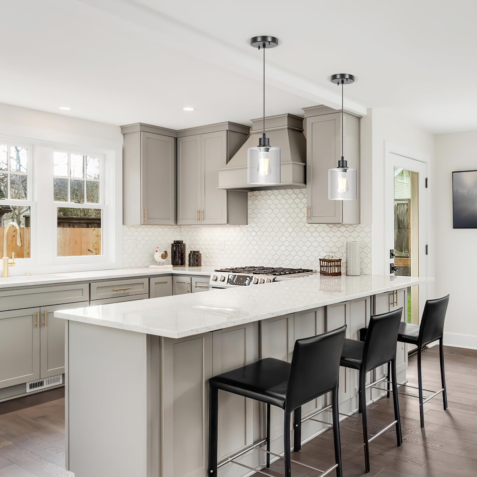 Pendant Light Kitchen Island Lighting, With Bulb & Clear Glass Shade ...