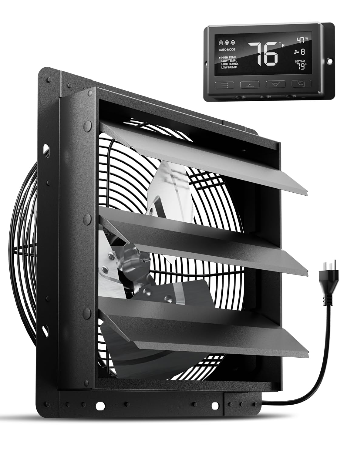 HG Power 12 Inch Attic Fan with Thermostat, 971 CFM Shutter Exhaust Fan ...