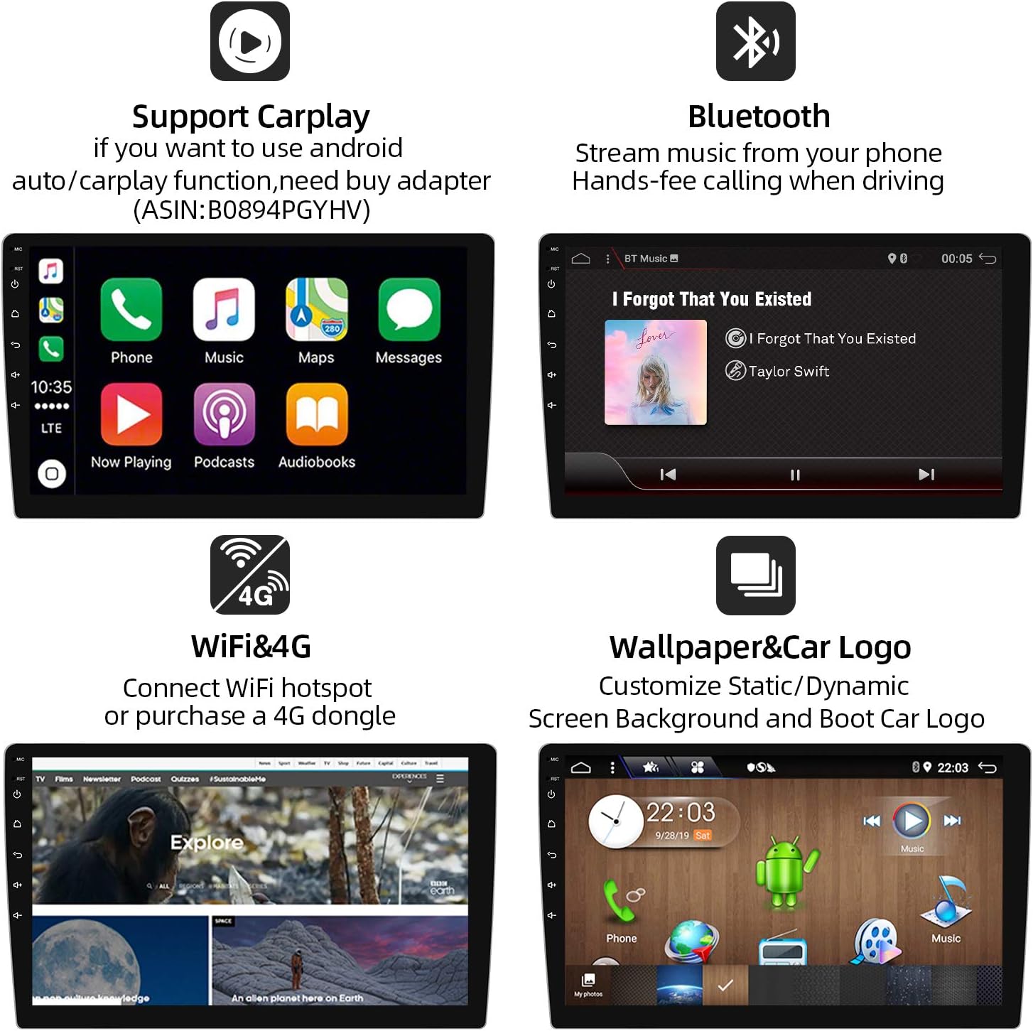 YUNTX Android 10 Universal Car stereo – [2G+32G] – GPS 1 Din – Head ...