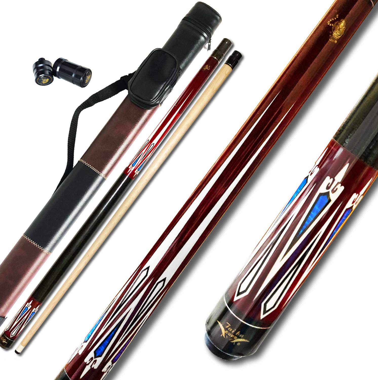 TaiBA 2-Piece Pool Stick + Hard Case,13mm Tip, 58", Hardwood Canadian Maple Professional ...