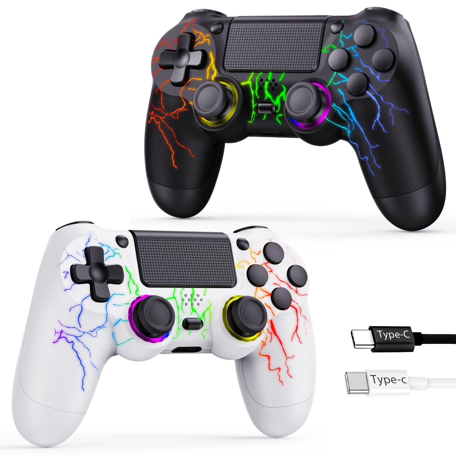 GamingBoy 2 Pack Wireless Controller for PS4, LED Controller for Ps4/Slim/Pro/PC with Adjustable ...