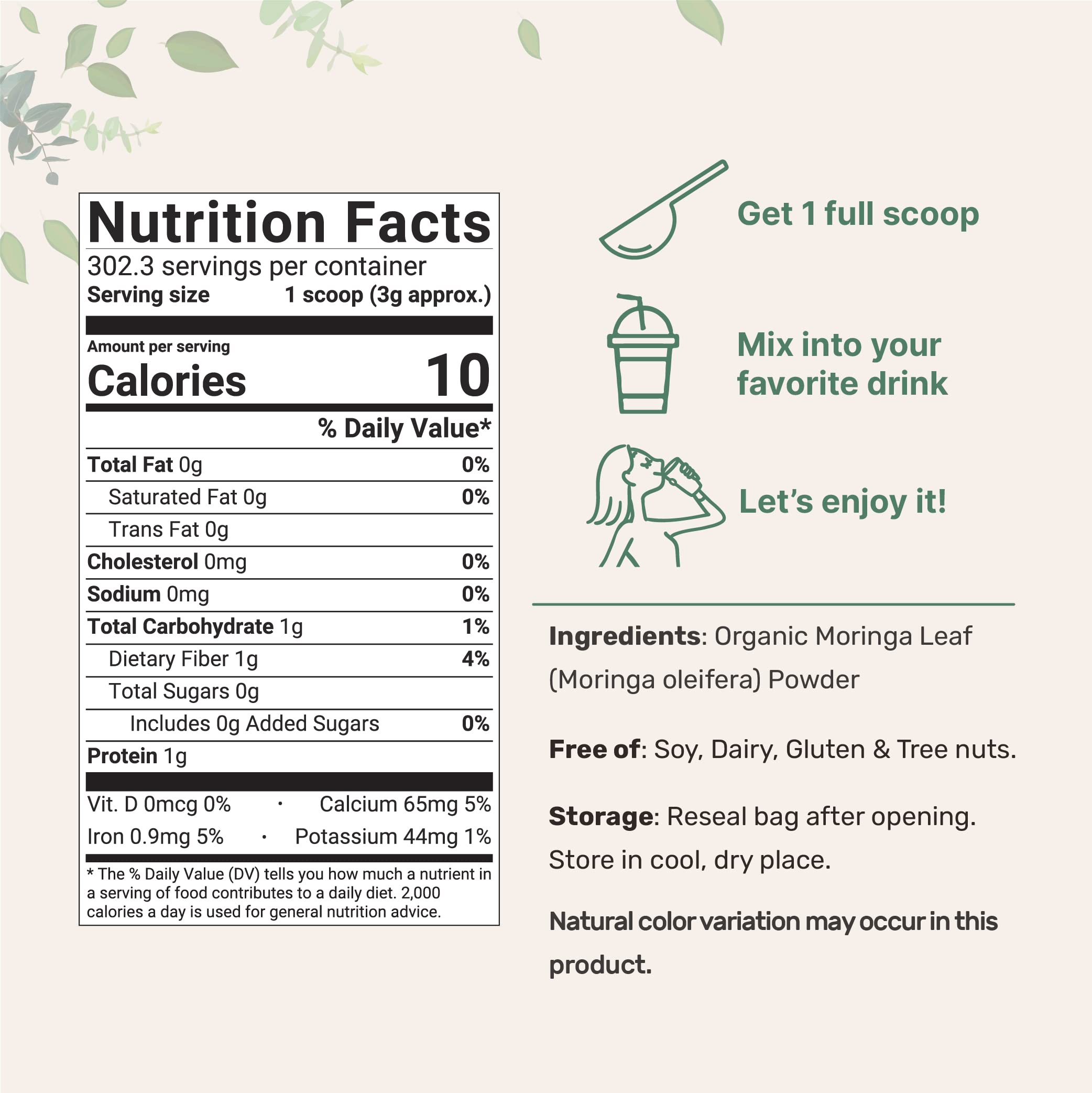 Organic Moringa Oleifera Leaf Powder for Hair, 2 Pounds, Rich in Antioxidants and Immune Vitamin ...