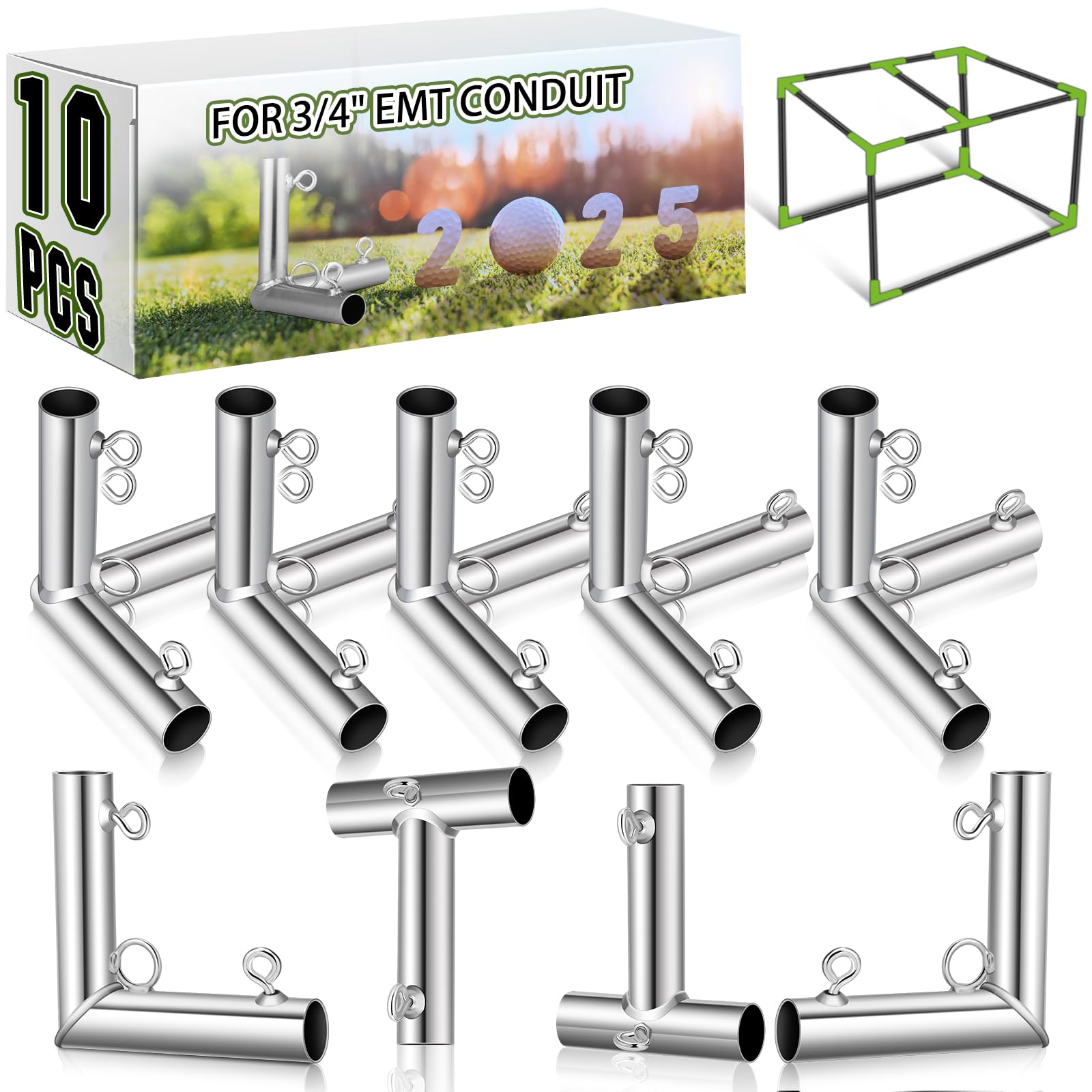 Blulu 10 Pieces 3/4'' Golf Frame Corner Kit DIY Canopy Fittings with ...