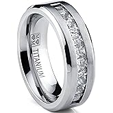 Metal Masters 8 MM Men's Titanium ring wedding band with 9 large Channel Set Cubic Zirconia CZ ...