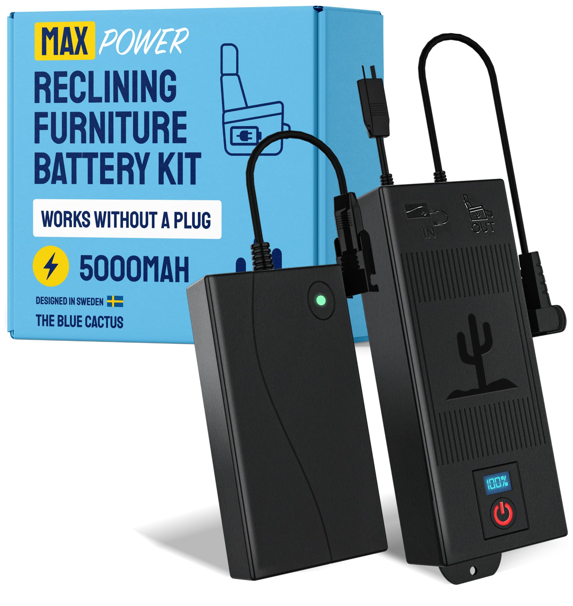 The Blue Cactus Big Battery Pack for Reclining Furniture with LED ...