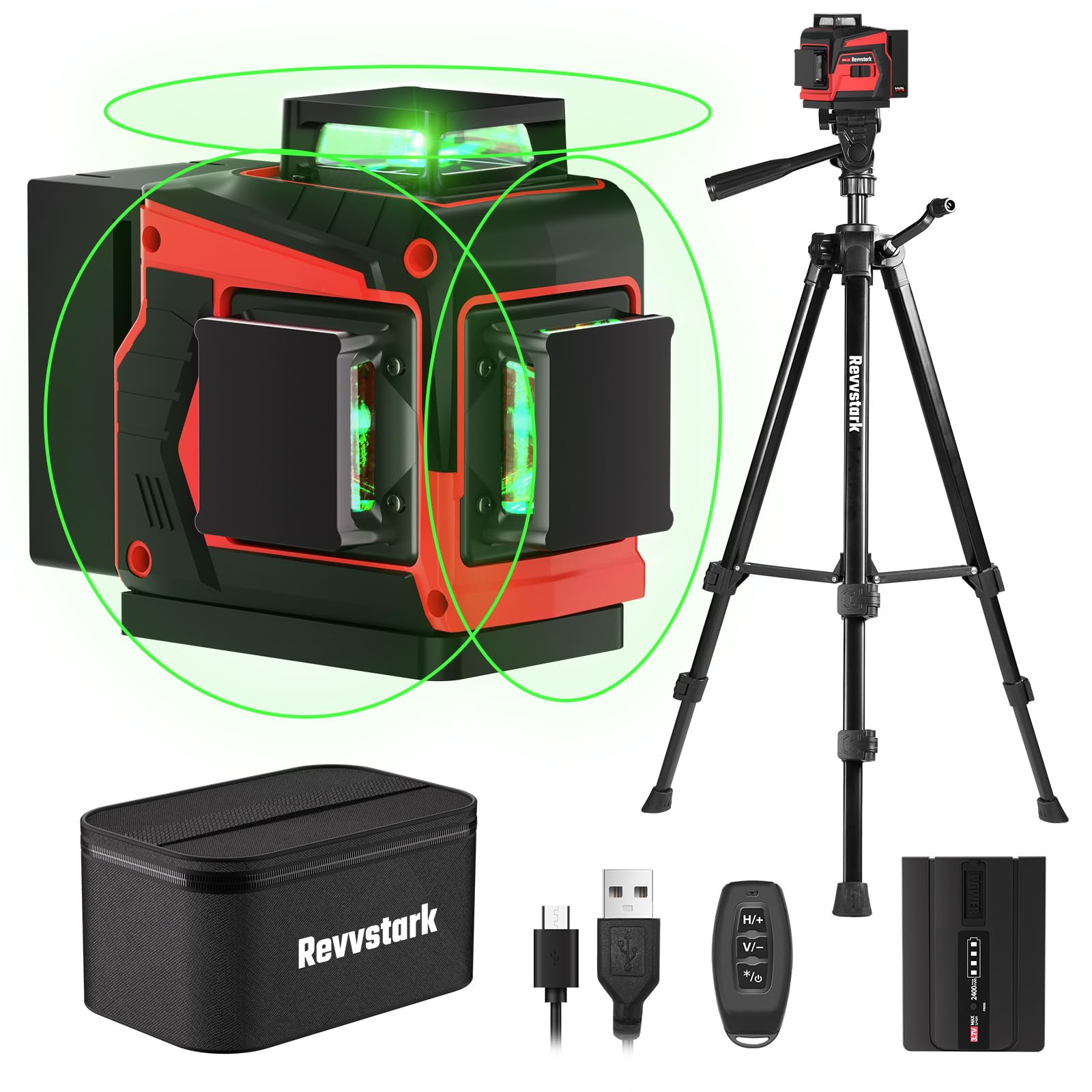 Revvstark Laser Level with Tripod, 3x360° Green Line Laser Tool with ...