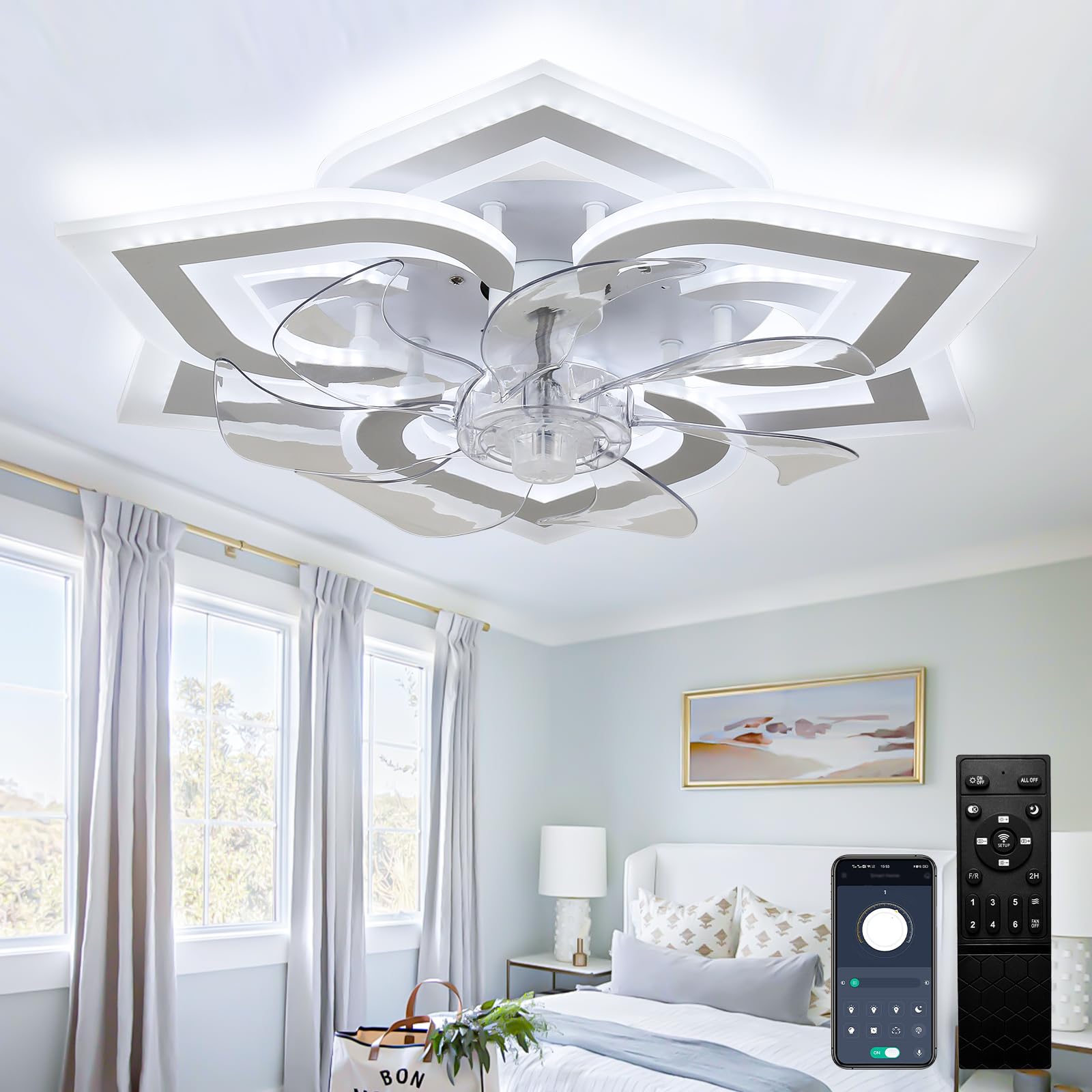 CLAIRDAI 21.8'' Flower Ceiling Fans with Lights Modern Low Profile ...