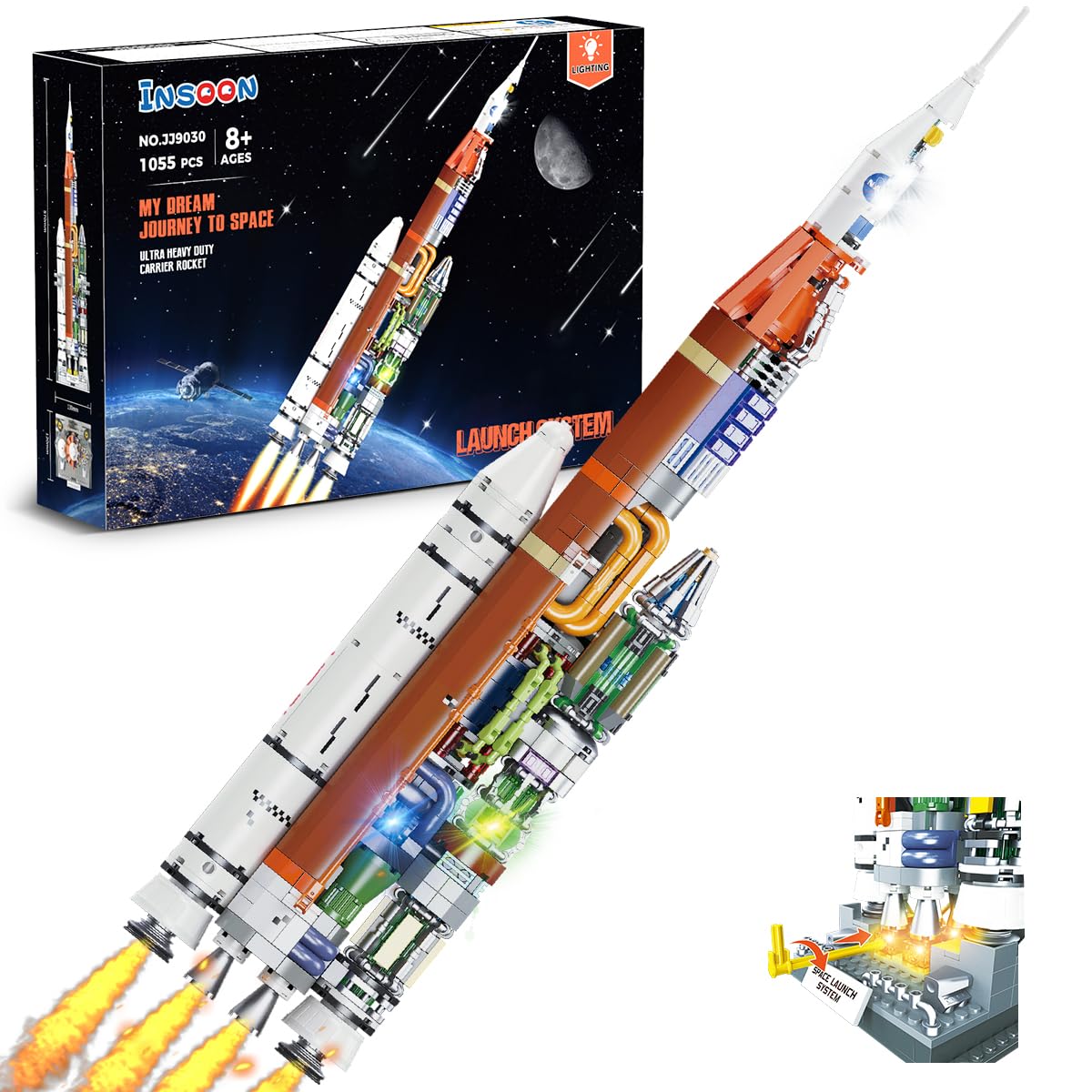 INSOON Space Rocket Building Set with Lights Stand, 1055 PCS Detachable ...