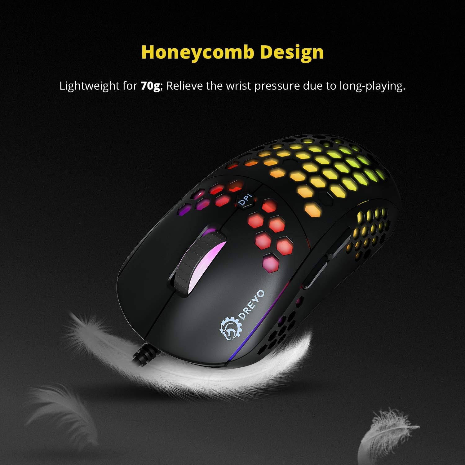 DREVO Falcon Full RGB Lightweight 70g Wired Gaming Mouse 16000DPI ...