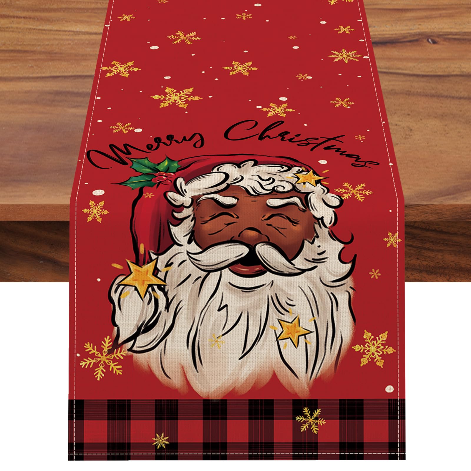Seliem Merry Christmas Black Santa Claus Table Runner, Xmas Snowflakes ...