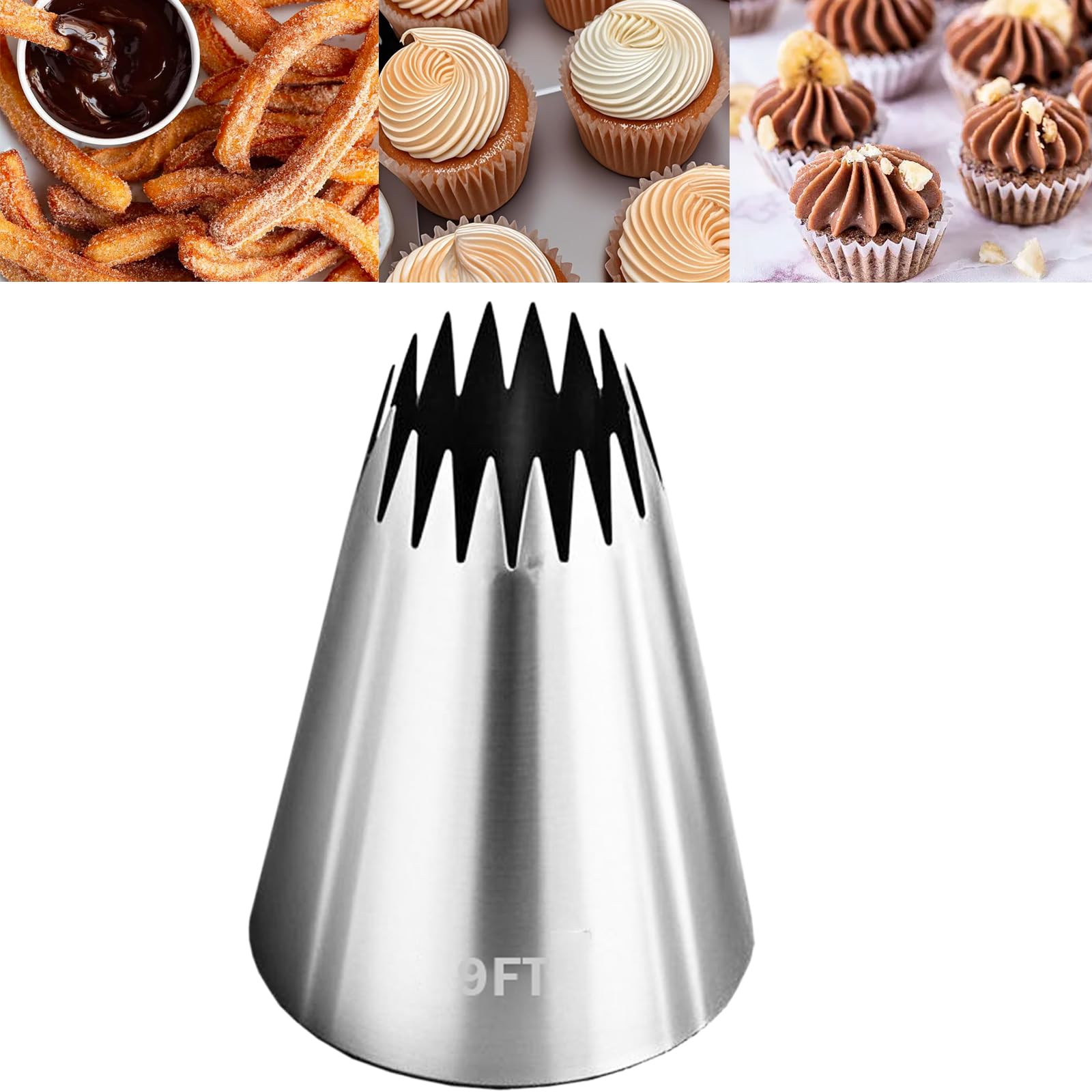 Hendiy Churro Piping Tip, Stainless Steel 9FT Large Piping Tips Churro ...