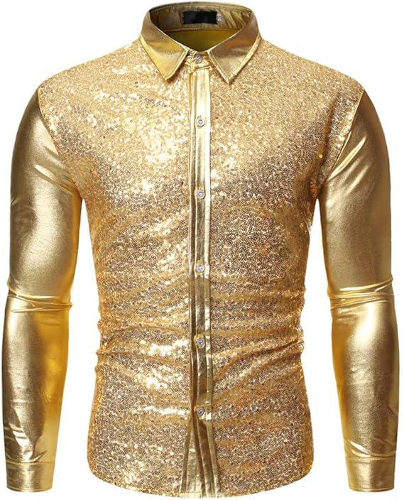 Amazon.com: Men's Sequins Hot Gold Shirt Personality Multi-Color ...