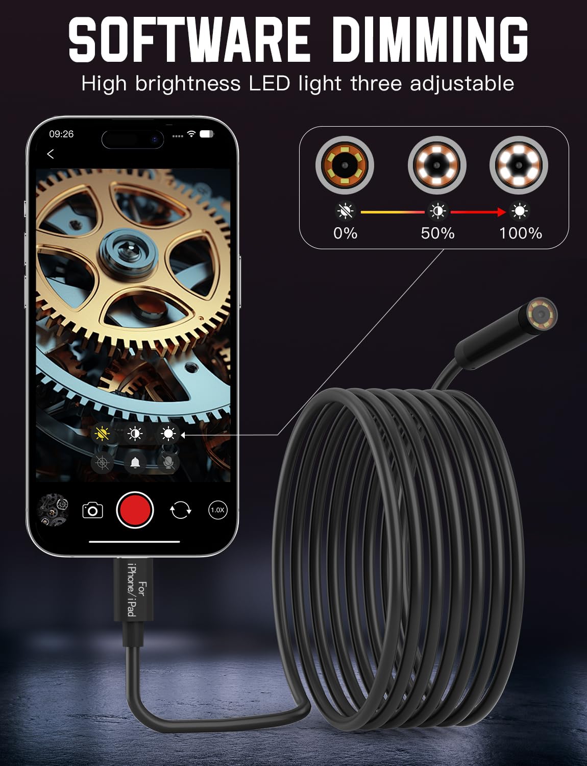 Endoscope Camera with Light,1920P HD Endoscope with 5.9ft Semi-Rigid ...