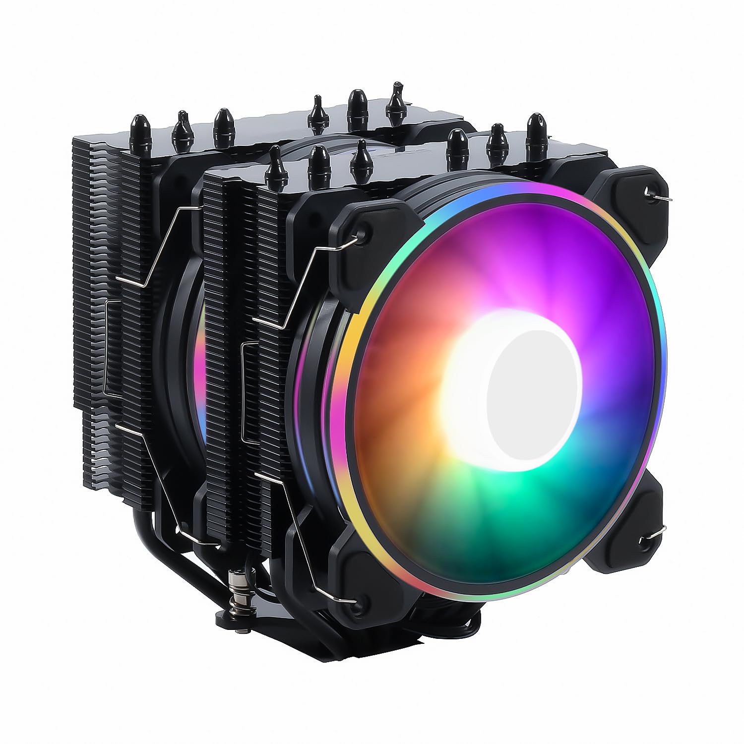 AUSDOM Black CPU Air Cooler with 6 Heat Pipes, Dual 120mm RGB PWM Fan ...
