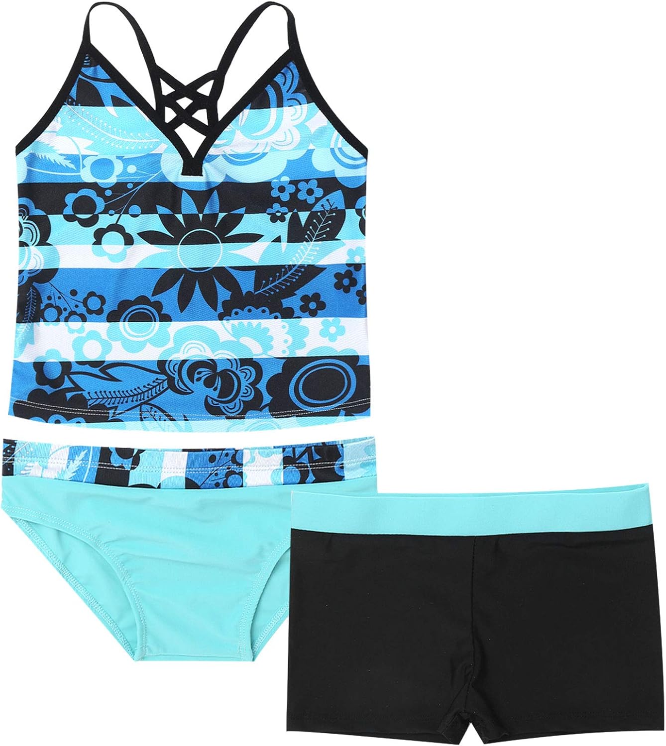 inlzdz Girls 3Pcs Tankini Bikini Swimsuit Swimwear Sports Tank Top with ...